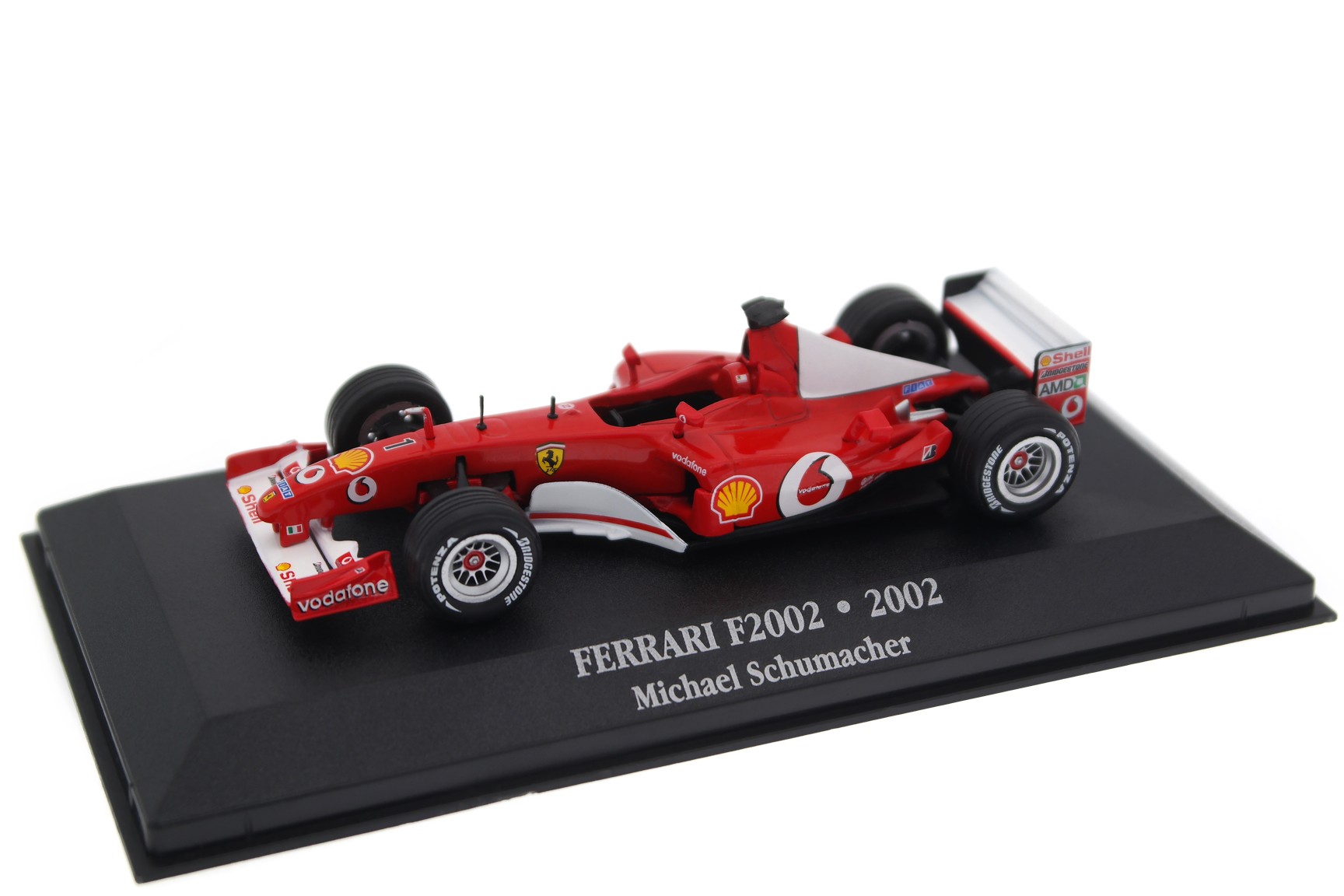 A collectible scale model Ferrari F2002 from Altaya F1